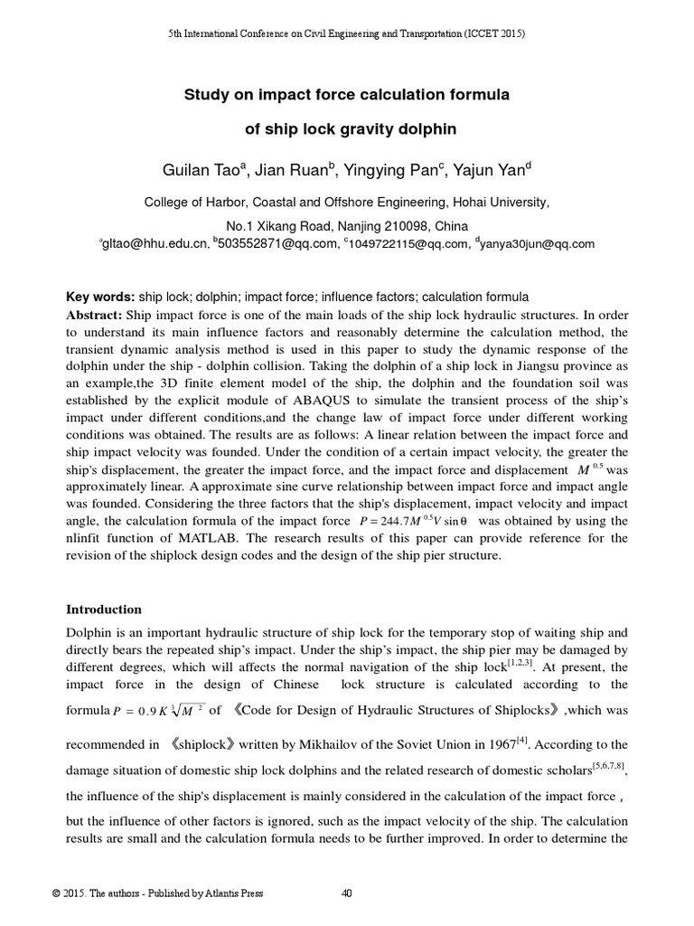 Guilan Tao, Jian Ruan, Yingying Pan, Yajun Yan: Study On Impact Force ...