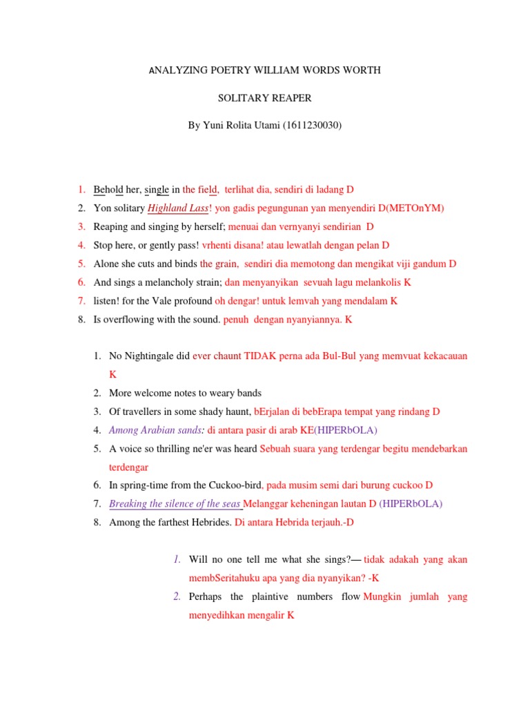 Analyzing Poetry William Wordsworth | PDF