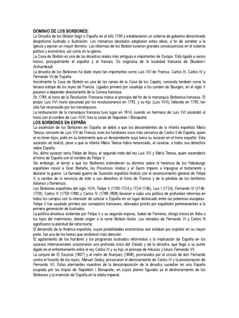 Dominio Borbones | PDF | Casa de borbón | Imperio español
