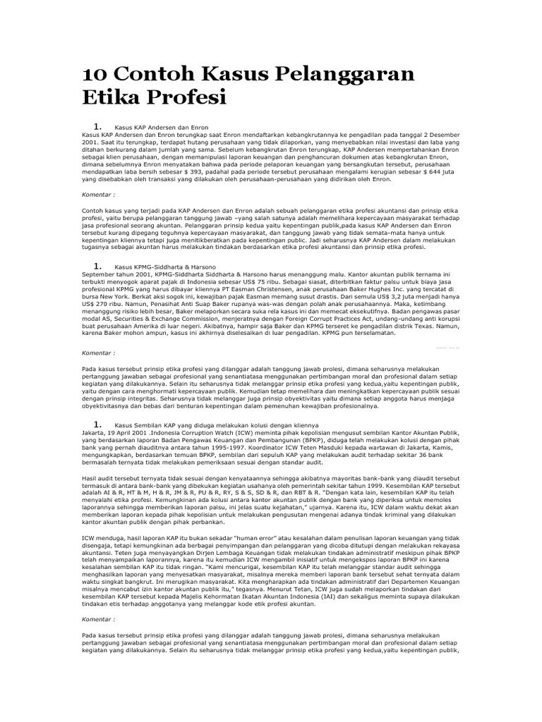 10 Contoh Kasus Pelanggaran Etika Profesi | PDF