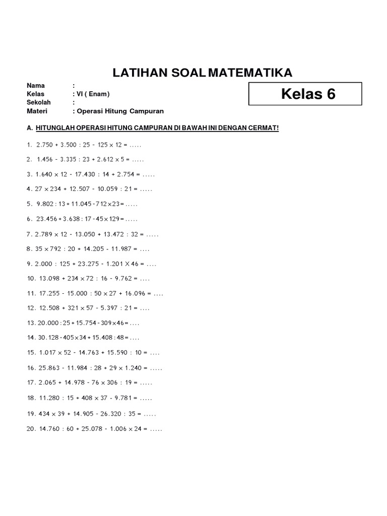 Soal Latihan Operasi Hitung Campuran | PDF
