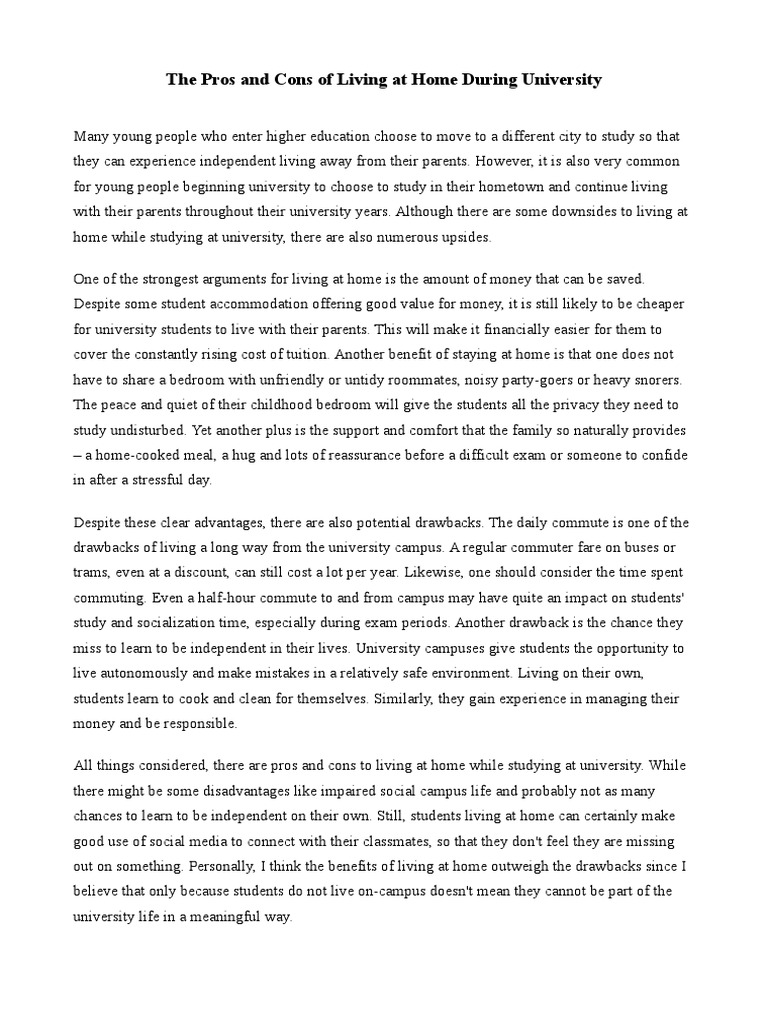 The Pros and Cons of Living at Home During University | PDF ...