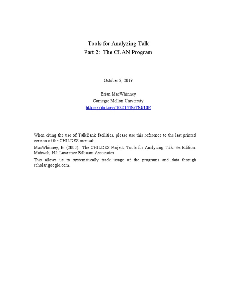 Tools For Analyzing Talk Part 2: The CLAN Program | PDF | Directory ...