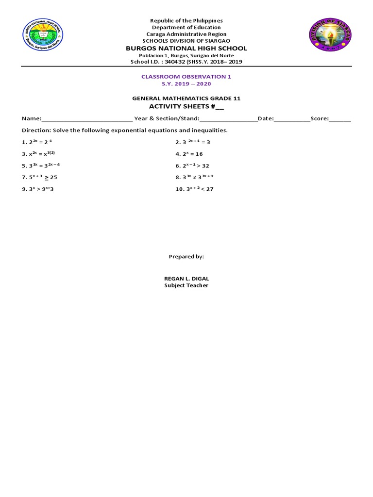 Grade 11 General Mathematics Activities | PDF