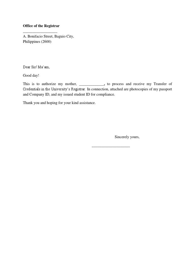 Authorization for Credential Transfer | PDF