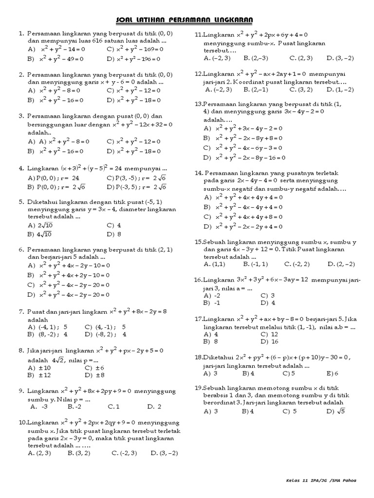 Soal Latihan Persamaan Lingkaran | PDF