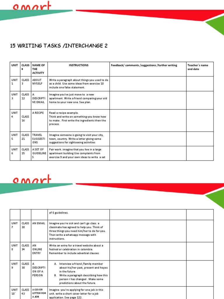 Writing Tasks for Interchange 2 | PDF | Languages | Language Arts ...
