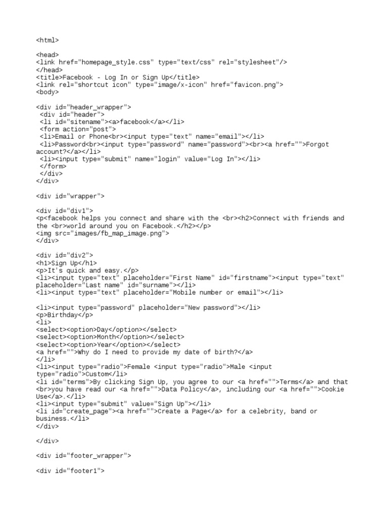 Facebook Login Page in HTML | PDF | Login | Facebook