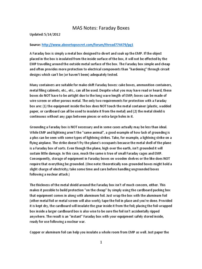 MAS Notes-Faraday Boxes | PDF | Electromagnetism | Electrical Engineering
