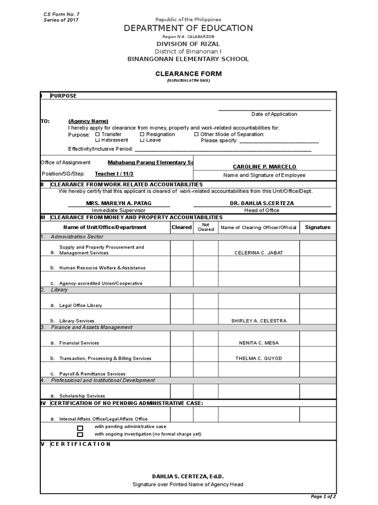 CS Form No. 7 District Clearance Form | PDF | Economies | Government