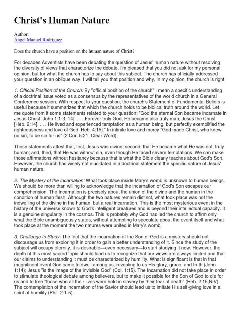 Christ Human Nature Position | PDF | Incarnation (Christianity ...