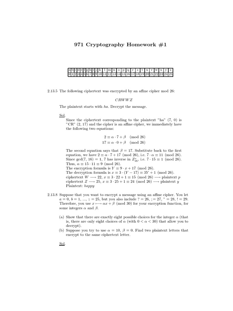 971 Cryptography Homework #1 | PDF | Cipher | Cryptography