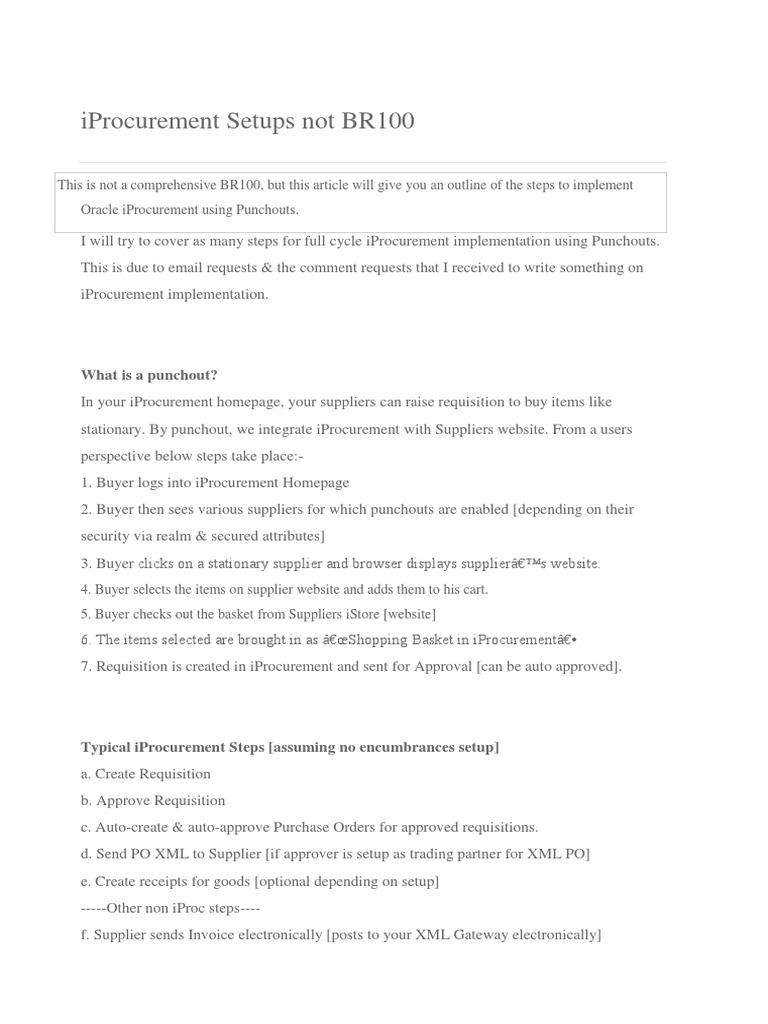 IProcurement Setups Not BR100 | PDF | Electronic Data Interchange | Invoice