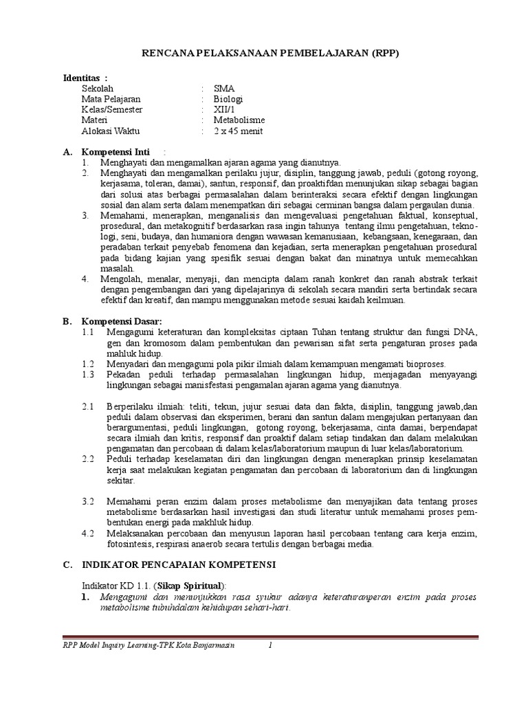 RPP Model Pembelajaran Inquiry | PDF