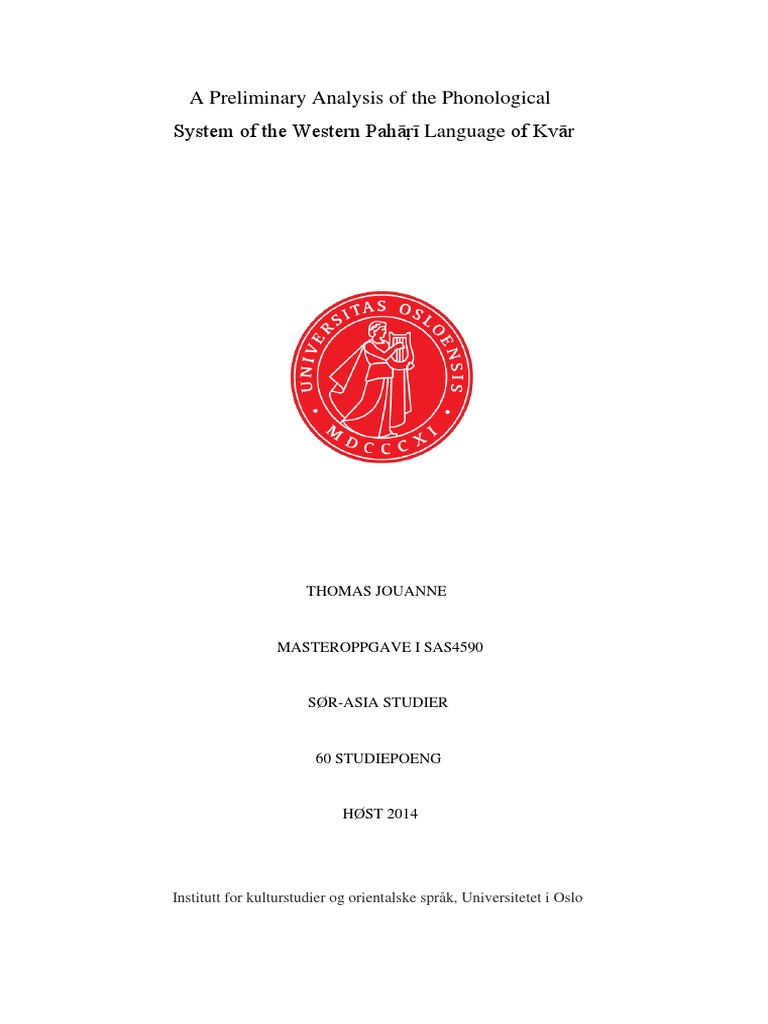 A Preliminary Analysis of The Phonological System of The Western Pahari ...