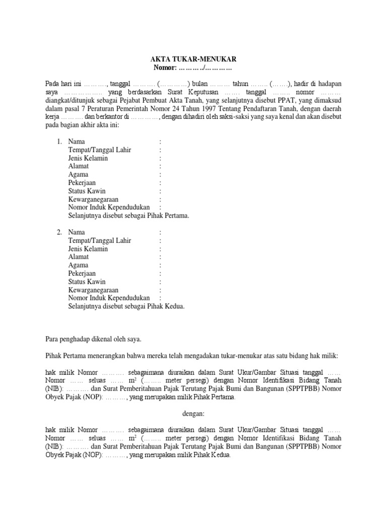 Akta Standar Tukar-Menukar Tanah | PDF