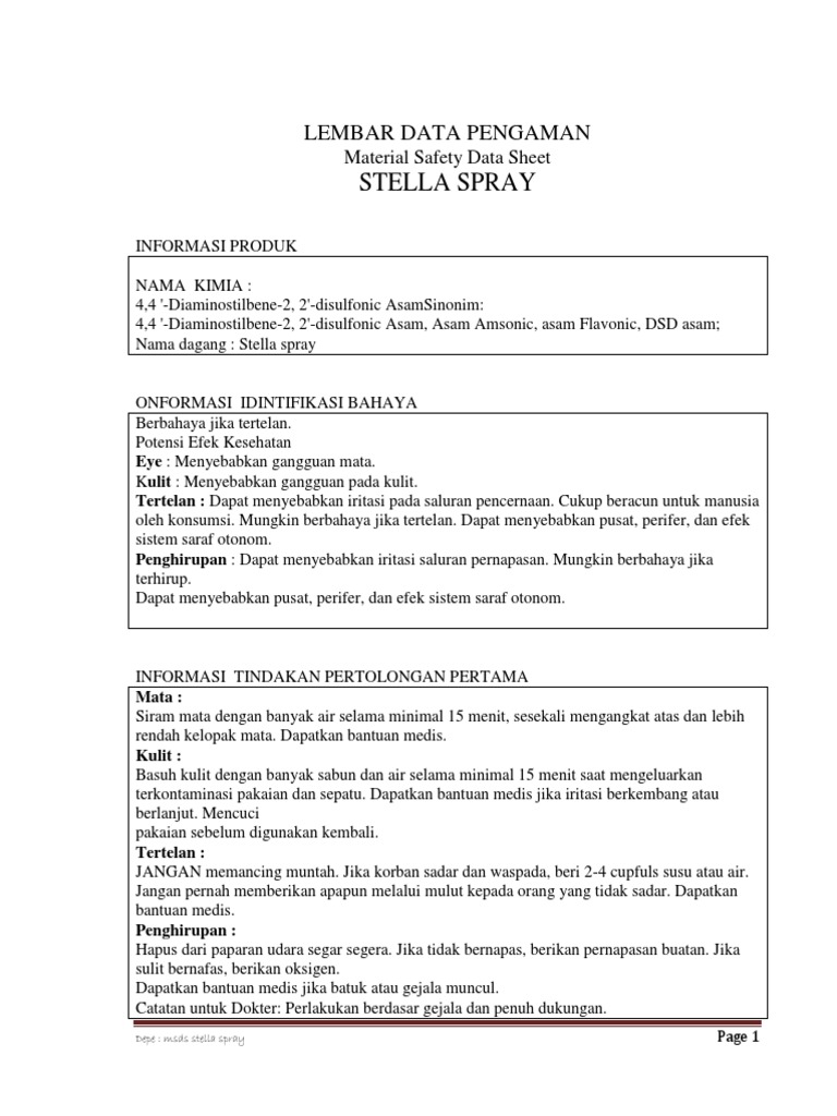 MSDS Stella Spray | PDF