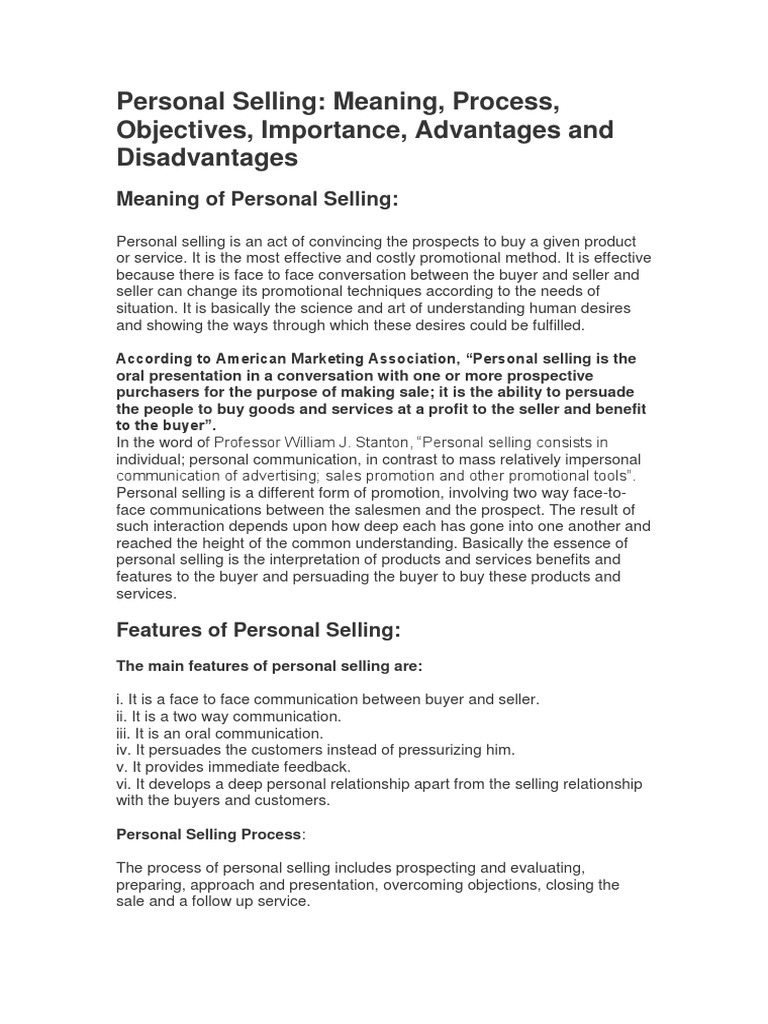 Personal Selling: Meaning, Process, Objectives, Importance, Advantages ...