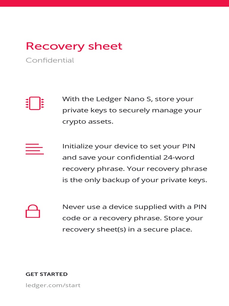 Ledger Nano S Recovery Sheet Guide | PDF