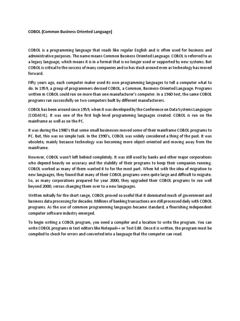 Cobol Common Business Oriented Language Pdf Computer Program Programming