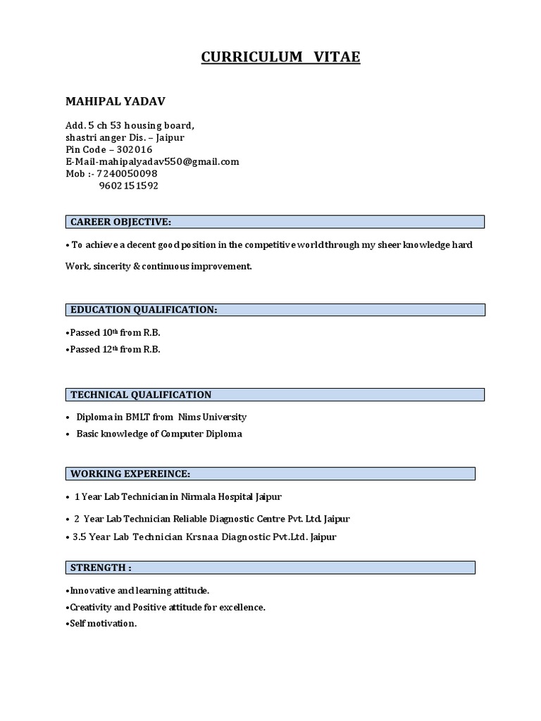 Curriculum Vitae: Mahipal Yadav | PDF