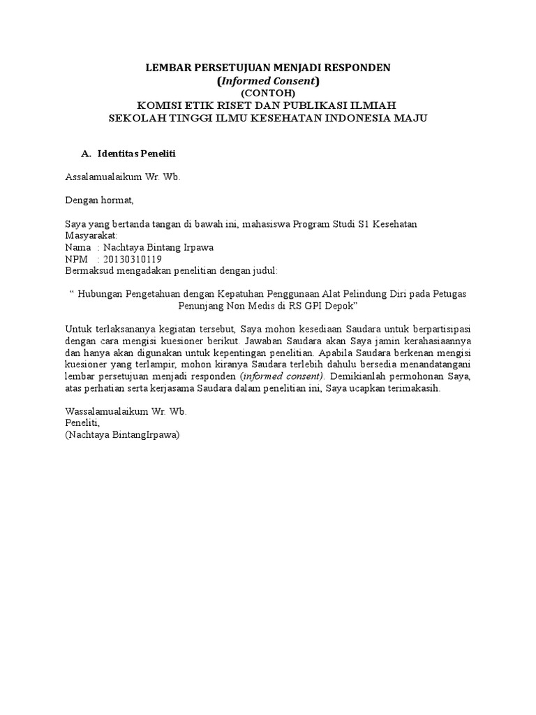 Contoh Informed Consent Penelitian | PDF