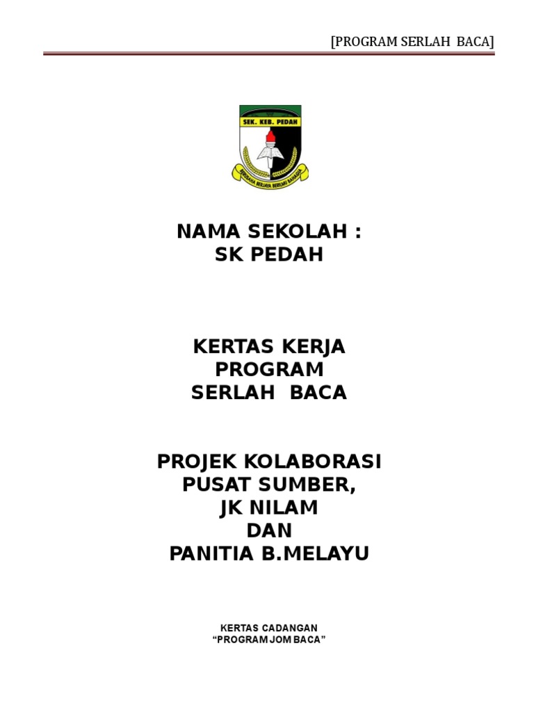 Kertas Kerja Laporan Program Jom Baca | PDF