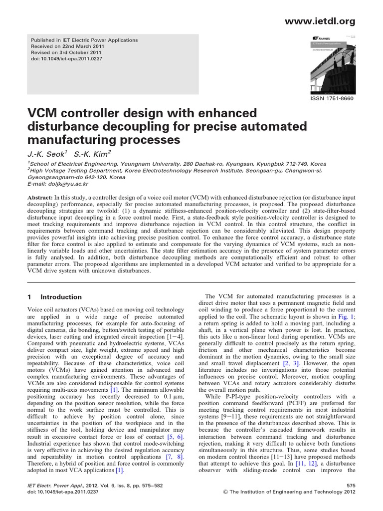 VCM Controller Design With Enhanced Disturbance Decoupling For Precise ...