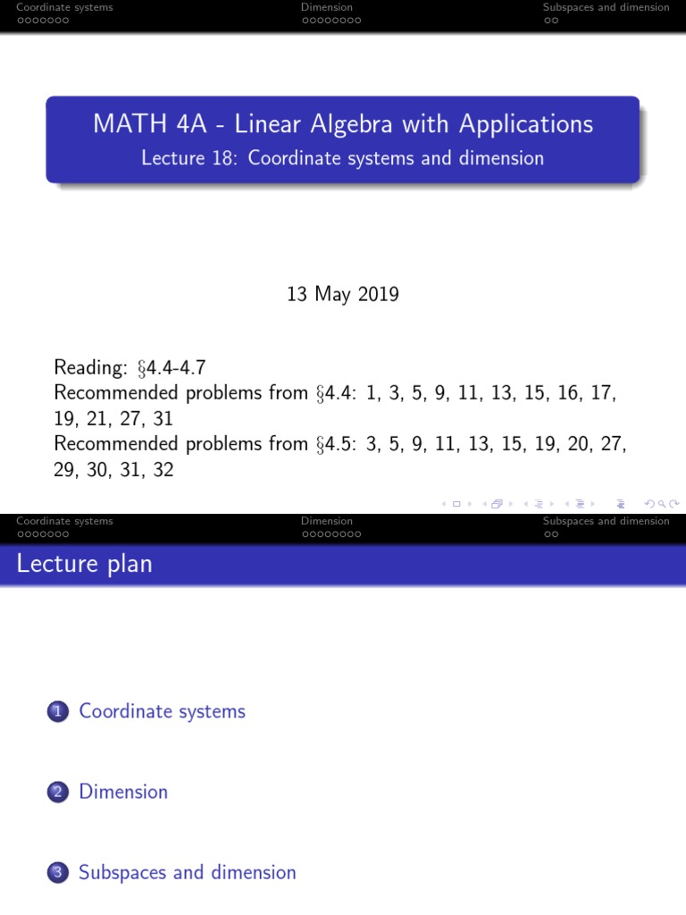 MATH 4A - Linear Algebra With Applications: Lecture 18: Coordinate ...