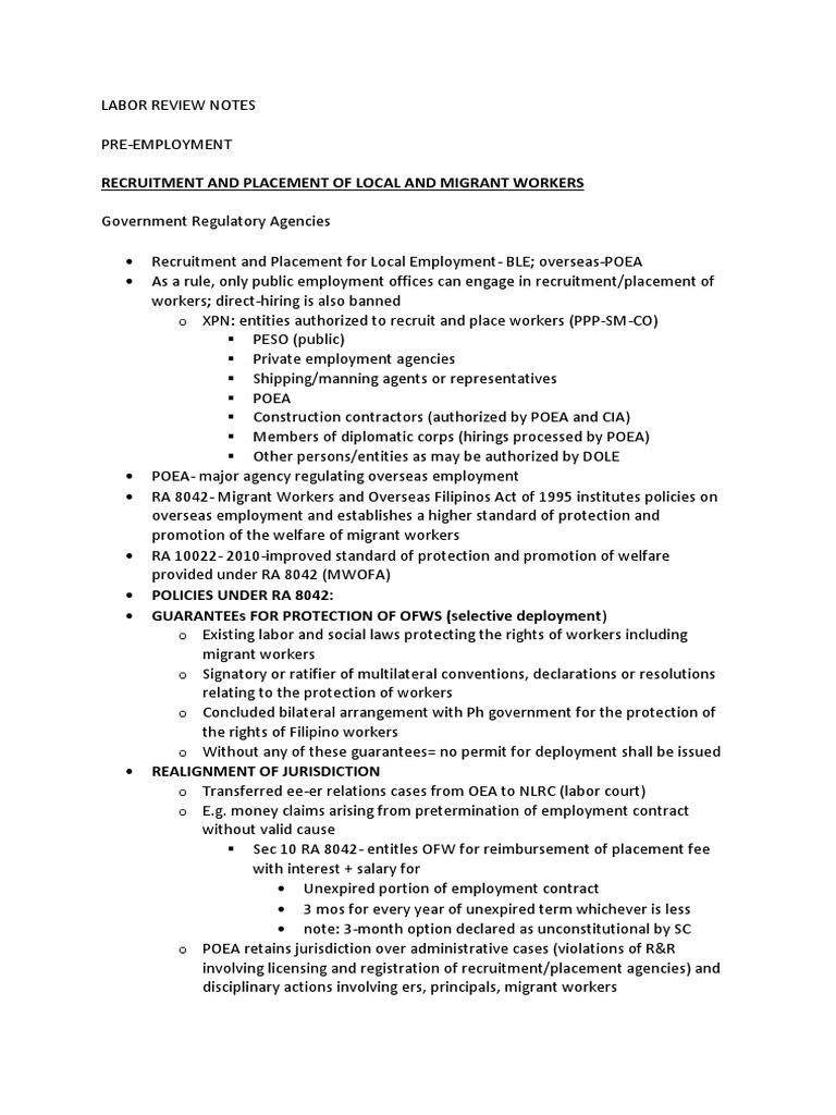 Labor Review Notes | PDF | Employment | Government