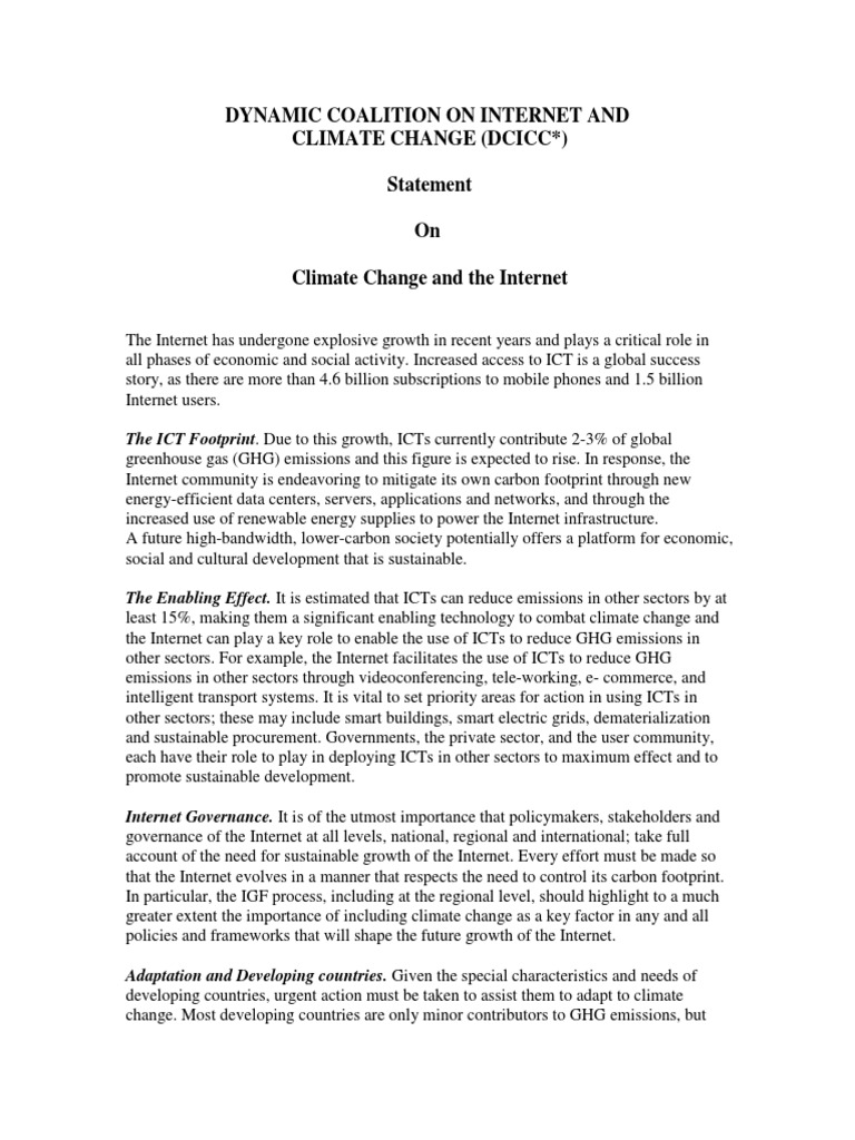 Dynamic Coalition On Internet and Climate Change (Dcicc ) Statement On ...