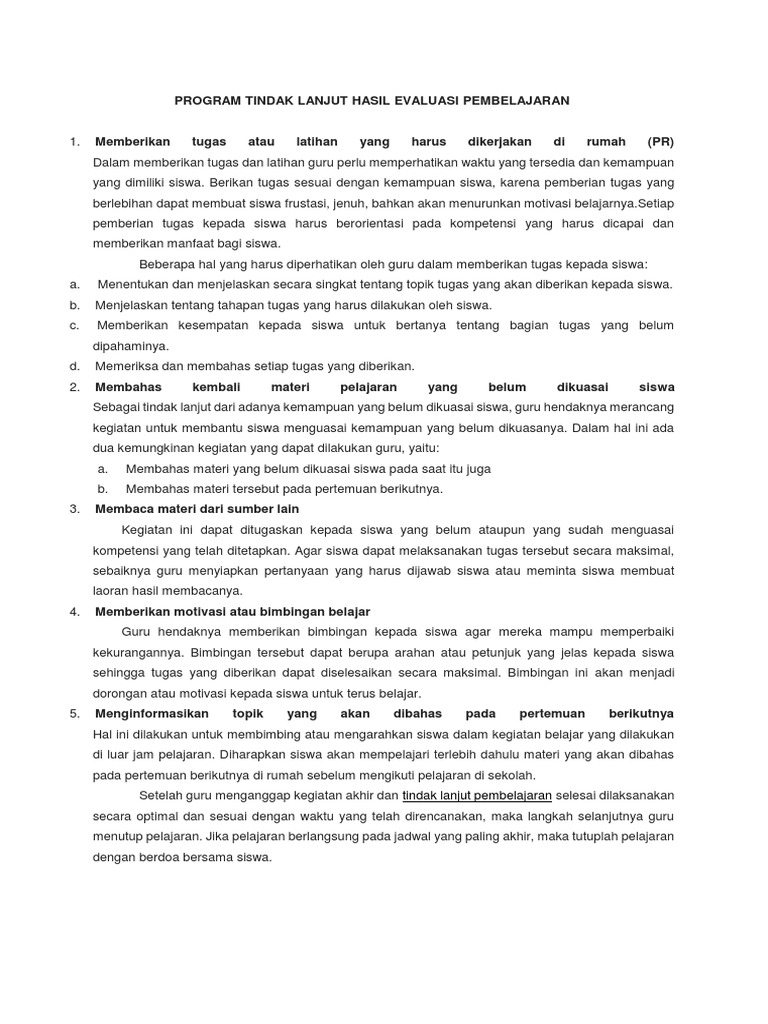 Program Tindak Lanjut Hasil Evaluasi Pembelajaran | PDF