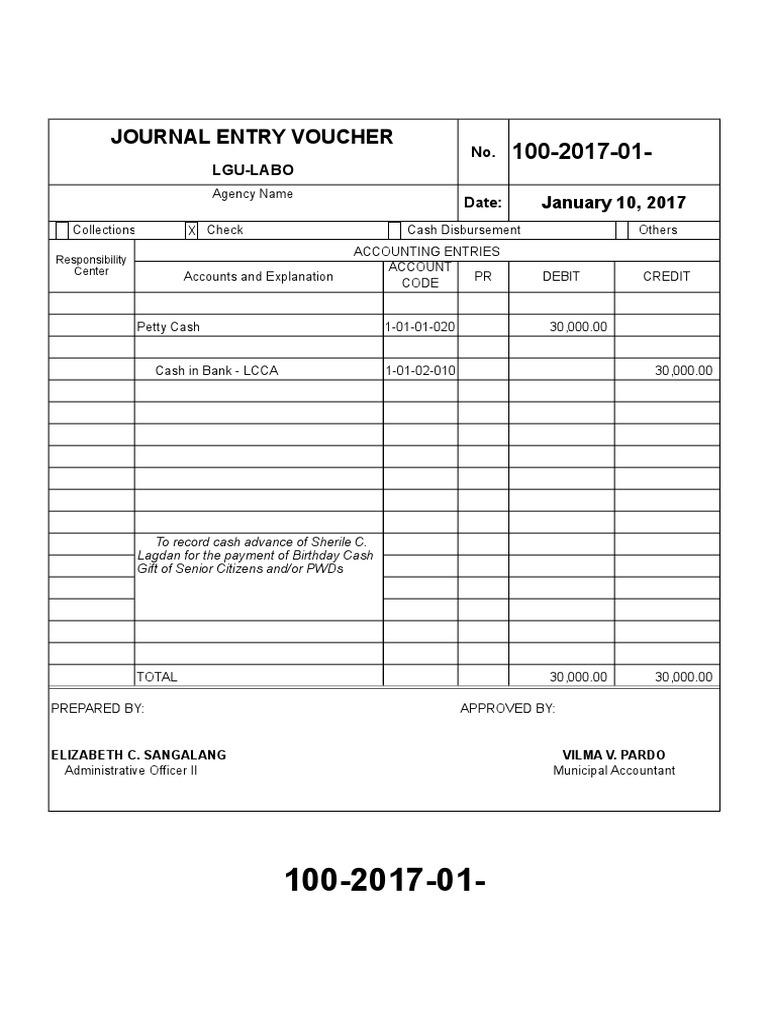 Journal Entry Voucher: No. Lgu-Labo Date | PDF | Debits And Credits ...