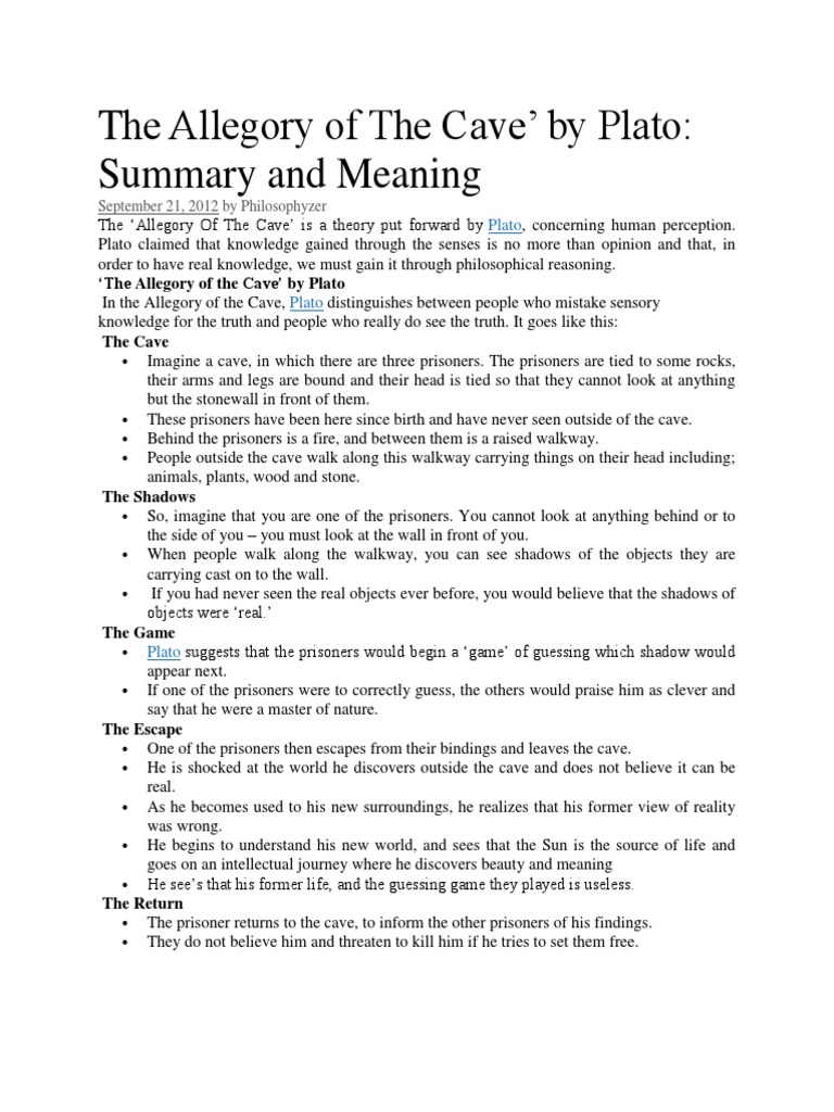 The Allegory of The Cave | PDF | Epistemology | Philosophical Movements