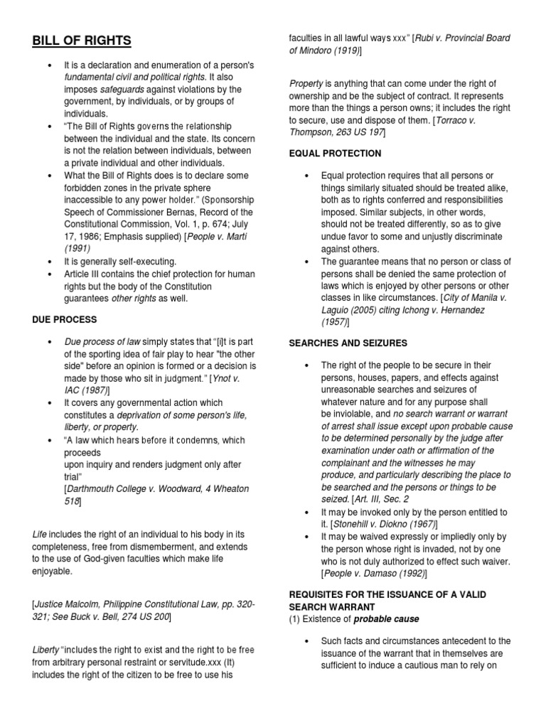 Bill of Rights Outline | PDF | Search And Seizure | Search Warrant