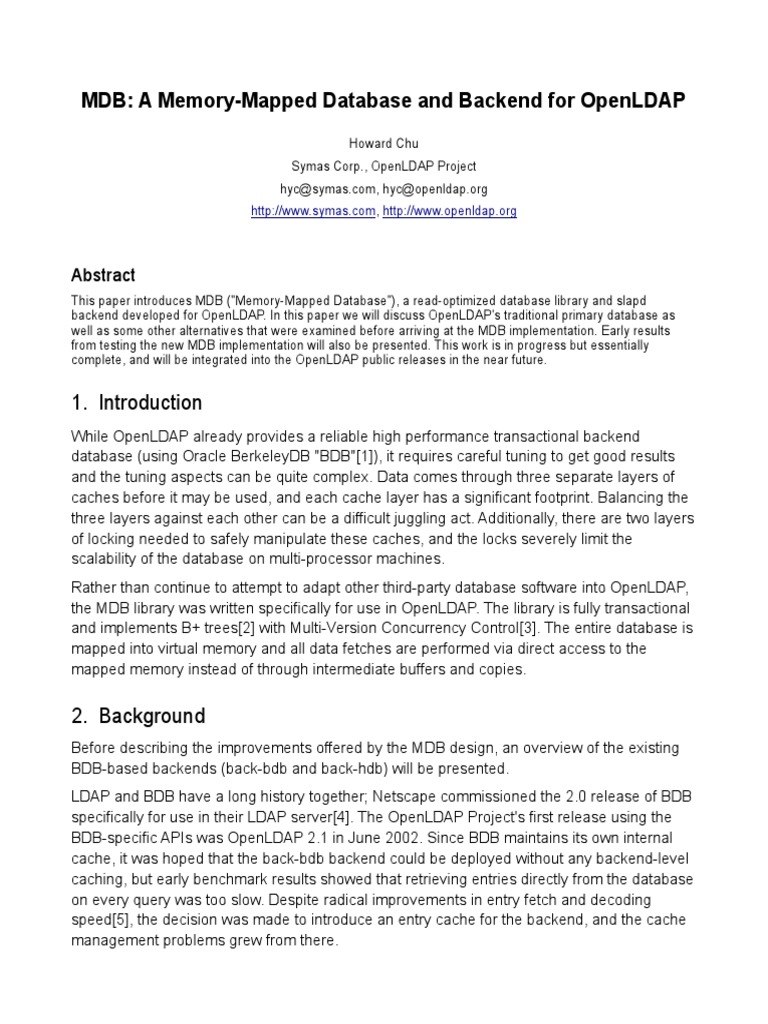 MDB: A Memory-Mapped Database and Backend For Openldap | Download Free ...