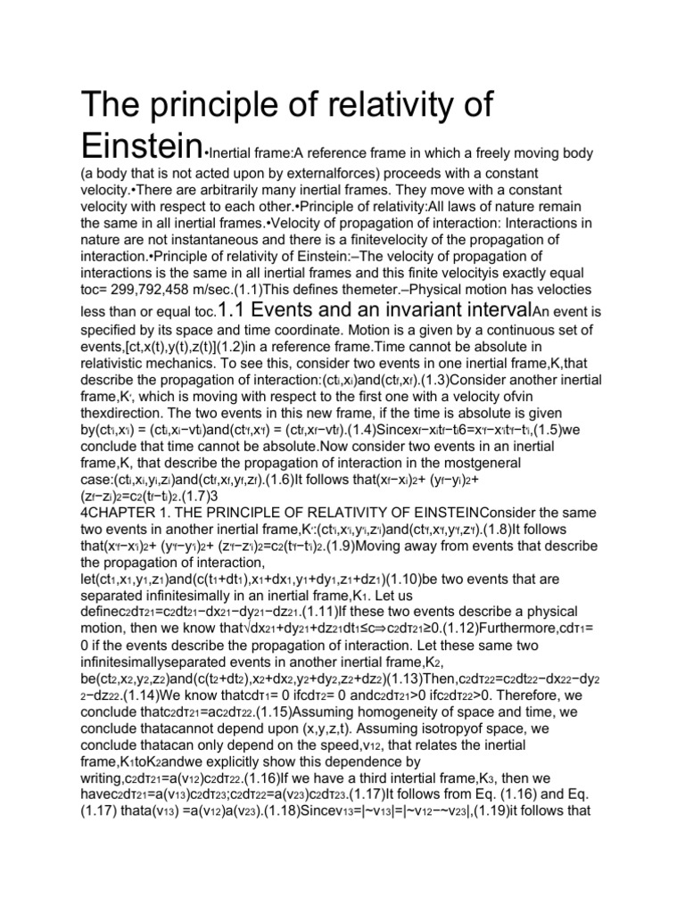 The Principle of Relativity | PDF | Spacetime | Velocity