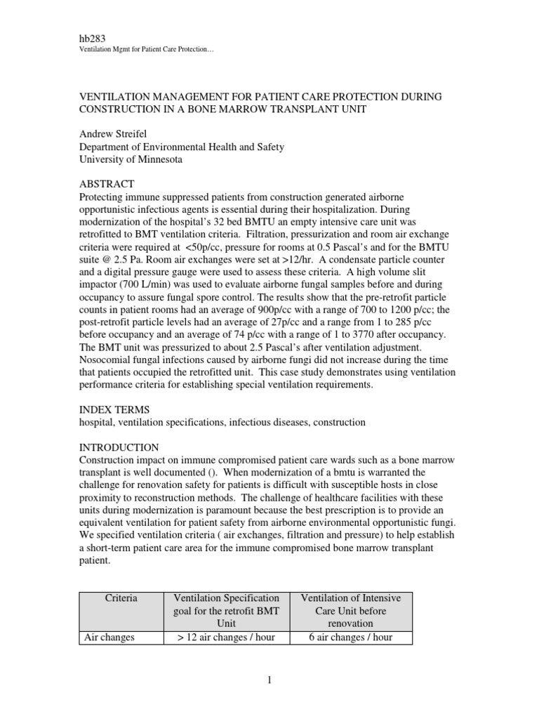 AIr Quality in Bone Marrow Transplant Units | PDF | Ventilation (Architecture) | Hospital ...