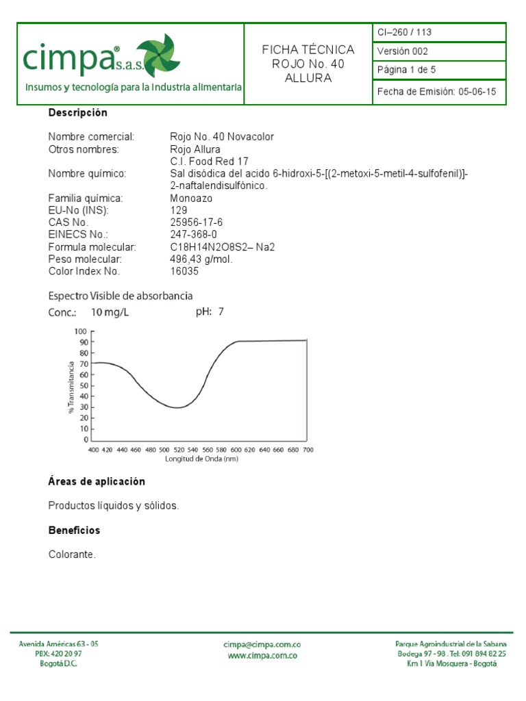 Rojo No. 40 Allura | PDF | Dirigir | Alimentos