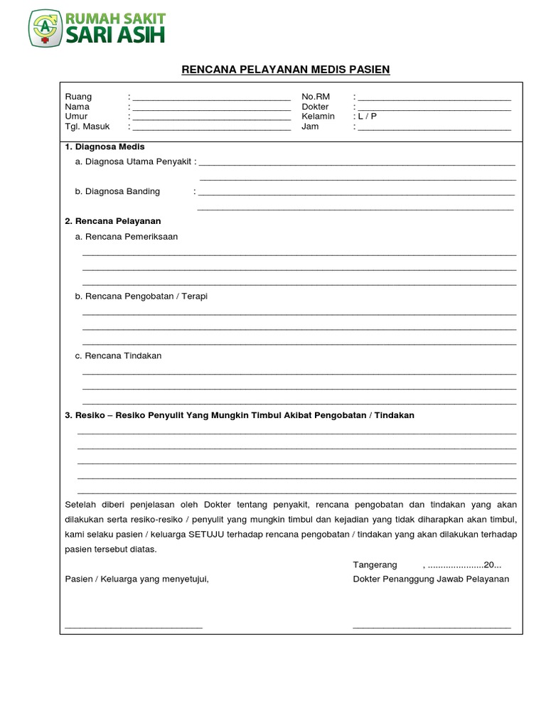 Formulir Rencana Pelayanan Medis Pasien Oleh DPJP | PDF