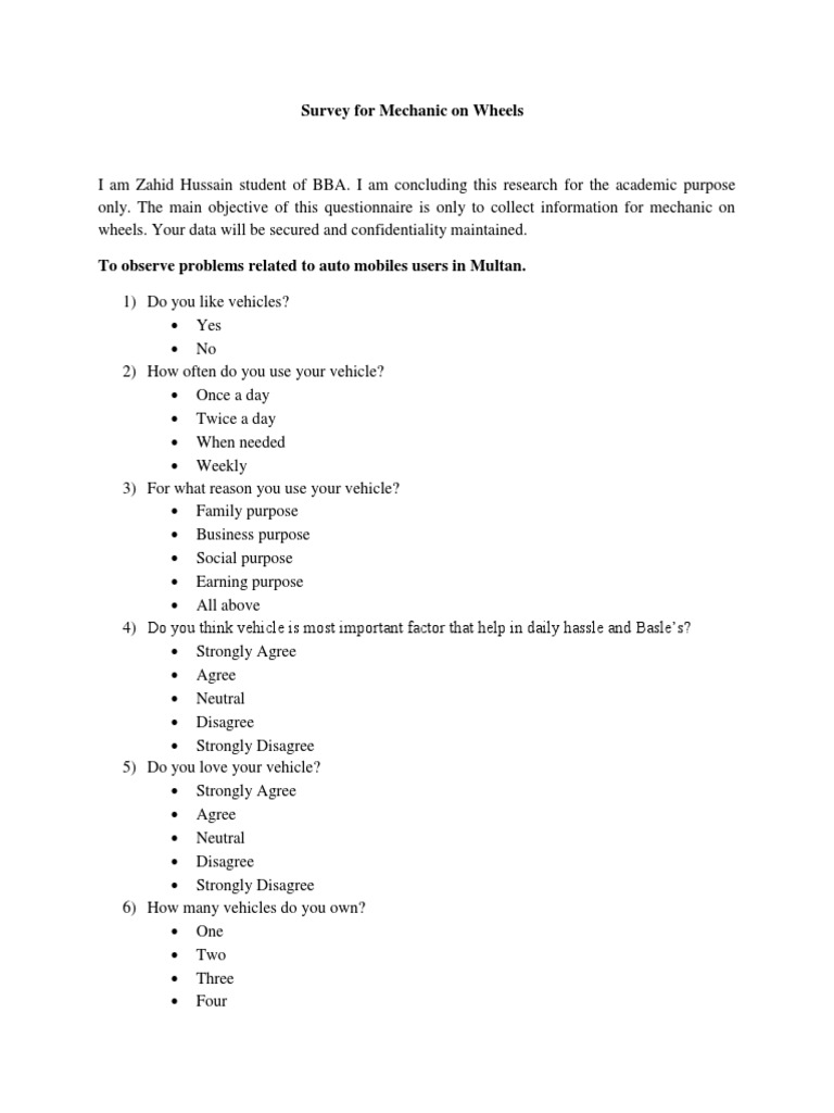 Survey For Mechanic On Wheels | PDF | Advertising | Social Media