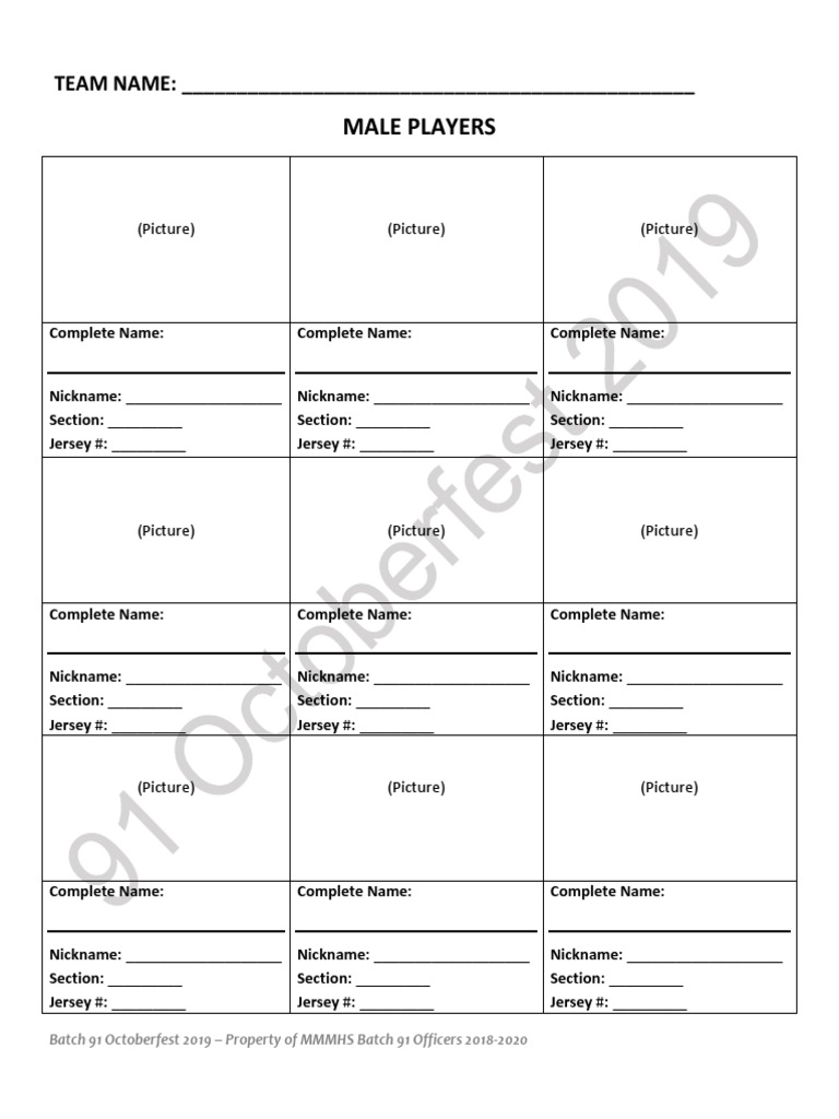 Male Players: TEAM NAME | PDF | Female | Gender