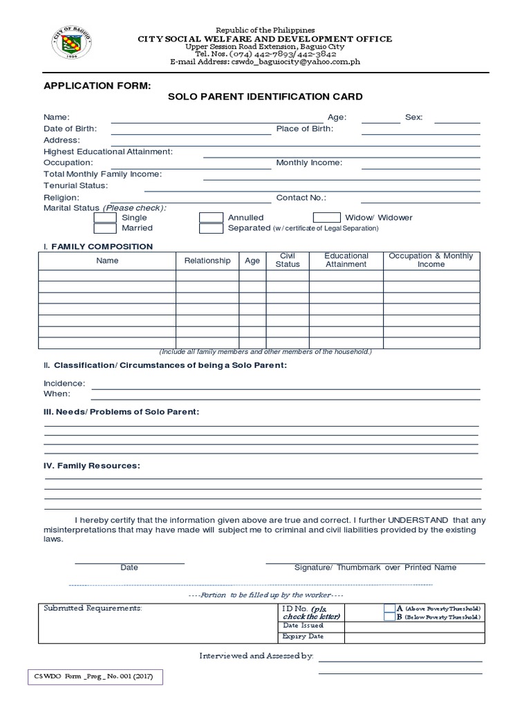 Solo Parent Application Form | PDF | Identity Document | Social ...