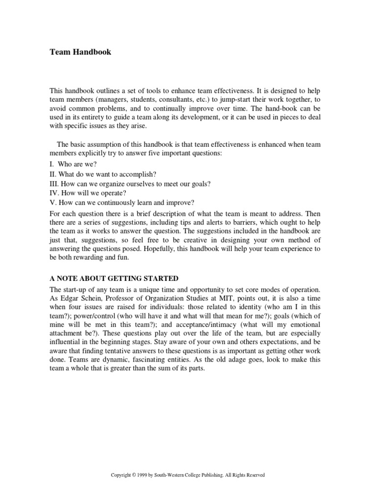 Team Handbook PDF | PDF | Goal | Brainstorming