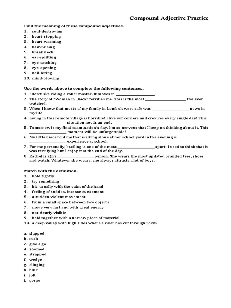 Compound Adjective Practice: Find The Meaning of These Compound ...