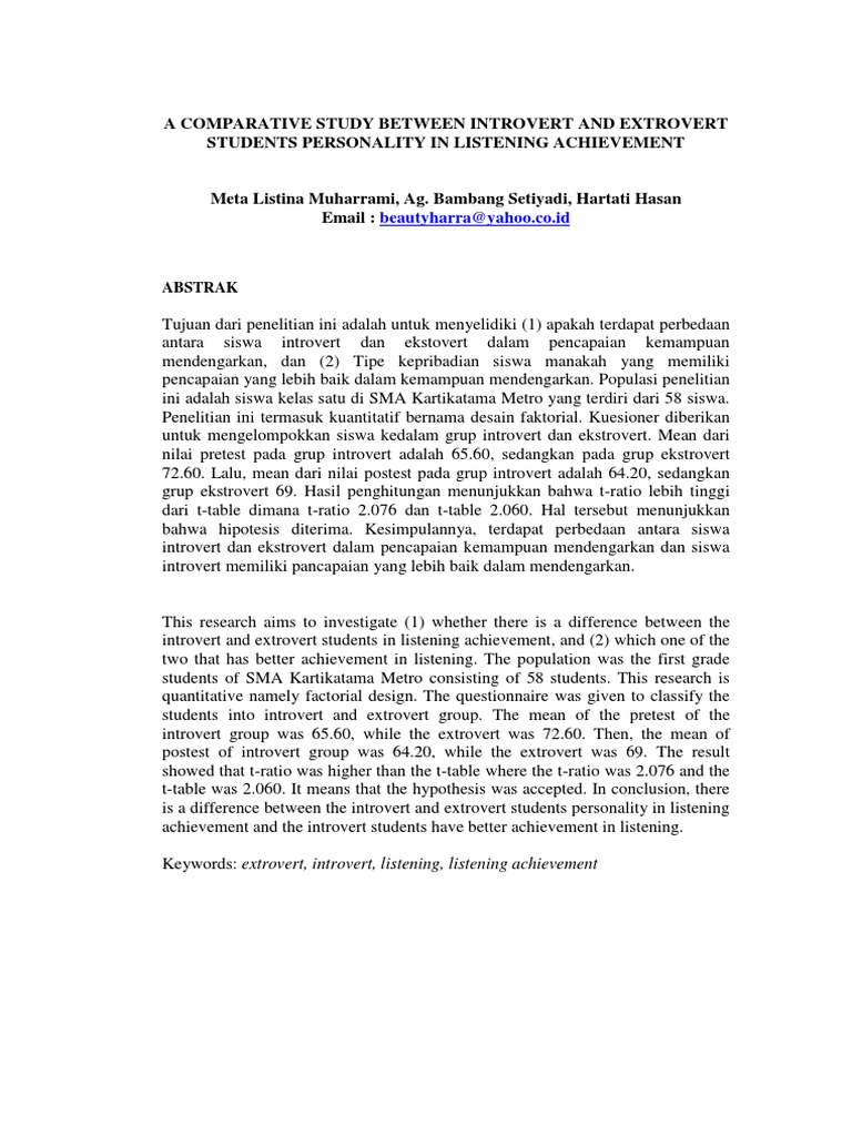 A Comparative Study Between Introvert An PDF | PDF | Extraversion And Introversion ...