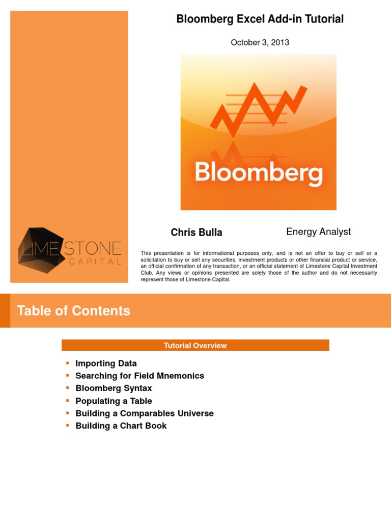 Bloomberg Excel Add-In Tutorial: October 3, 2013 | PDF | Spreadsheet | Computing