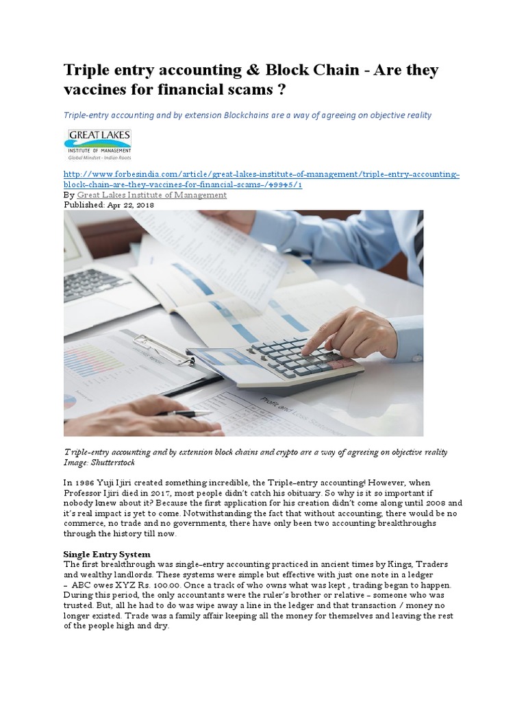 Triple Entry Accounting Forbes 220418 | PDF | Accounting | Audit