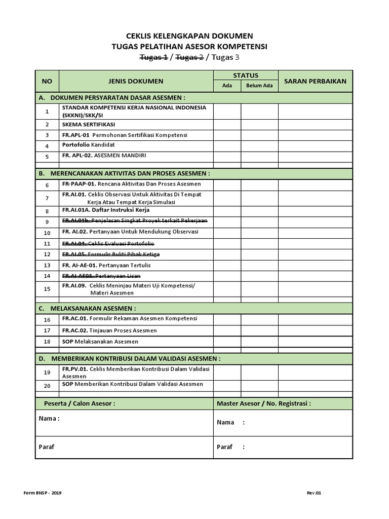 Ceklis Kelengkapan Dokumen 2019 | PDF