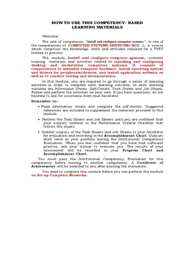 How To Use This Competency-Based Learning Materials: Install and ...